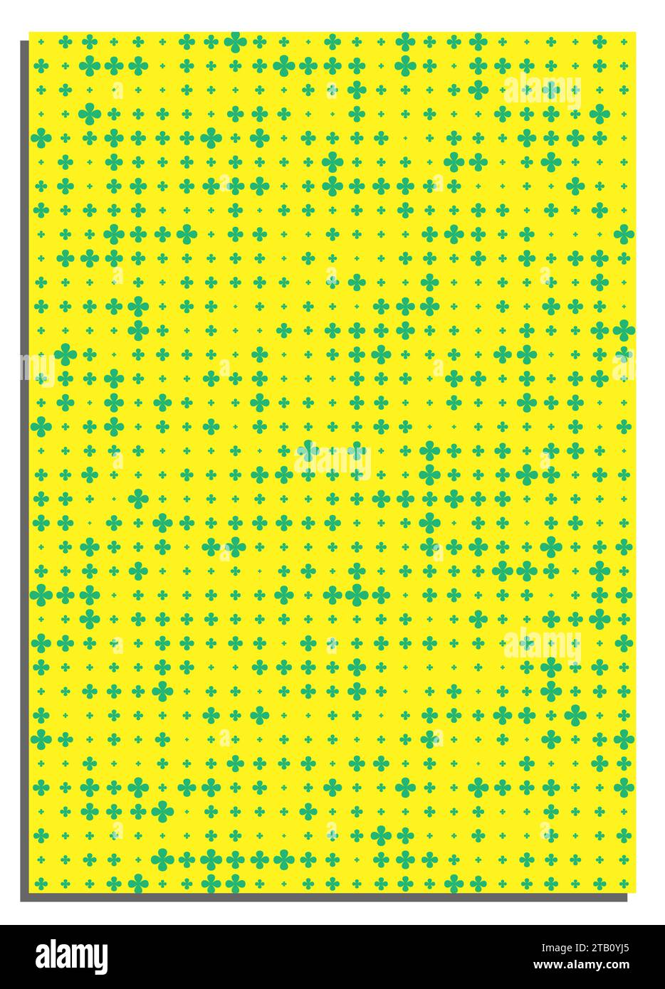 Vertical yellow abstract background with Green four leaf clovers, cover ...