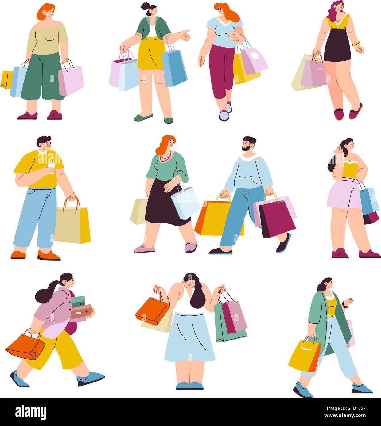 Shopping female characters walking carrying bags Stock Vector Image ...