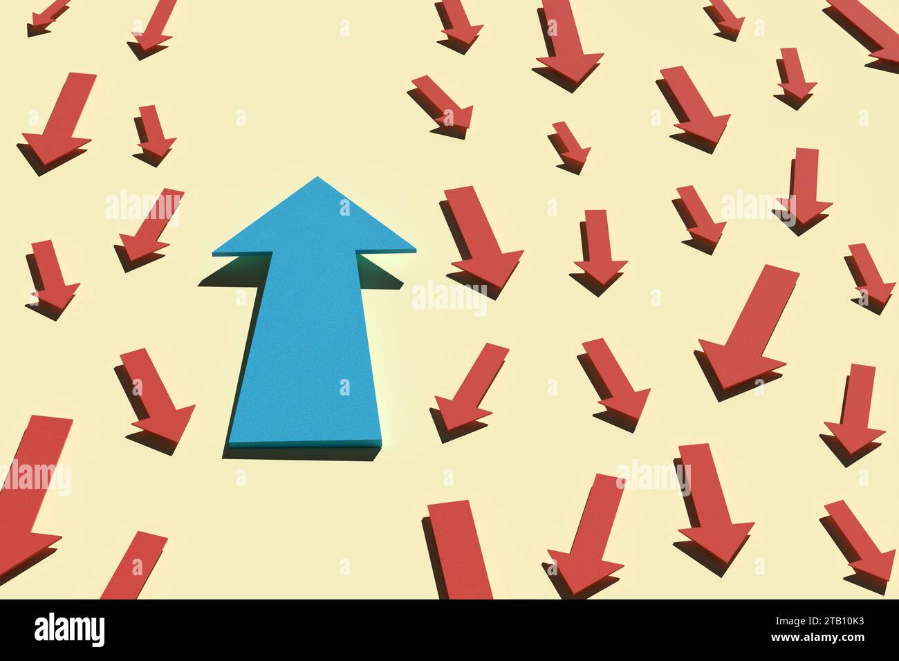 One big arrow moving in the opposite direction from the crowd of small ...