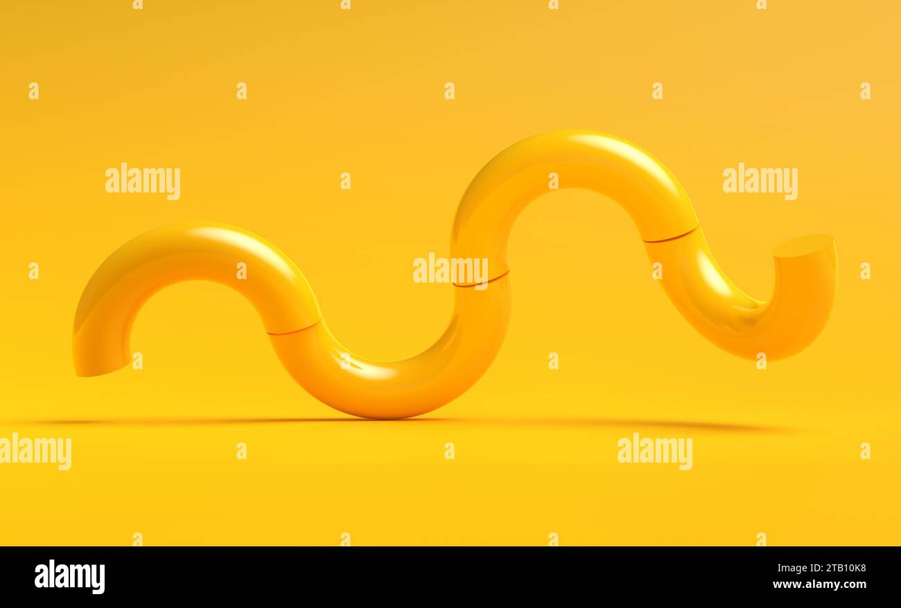 Yellow pipes with wave pattern on yellow background. Abstract 3d render ...