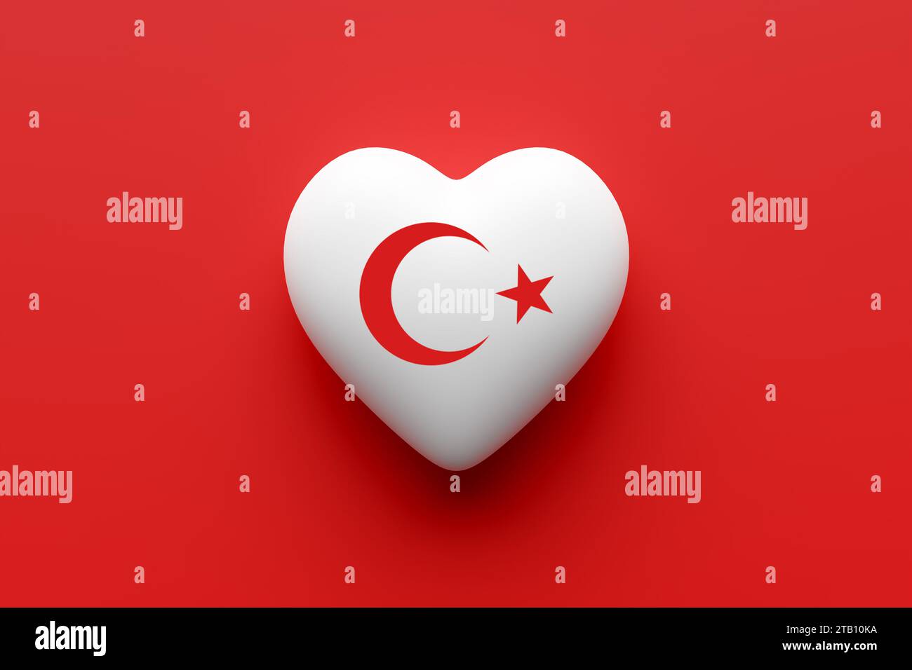 Turkish flag on a heart shape on red background. Star and crescent, the ...