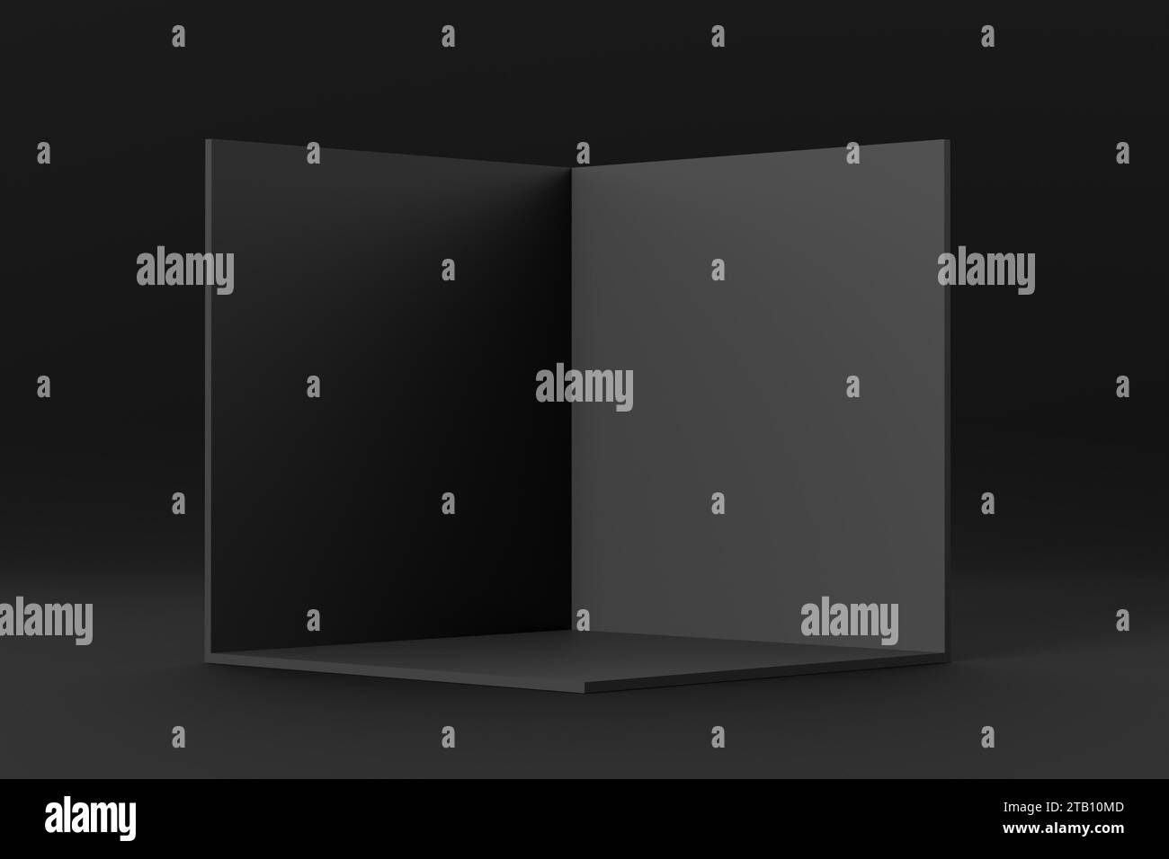 Cross section of a cube box in black room interior. Empty geometric ...