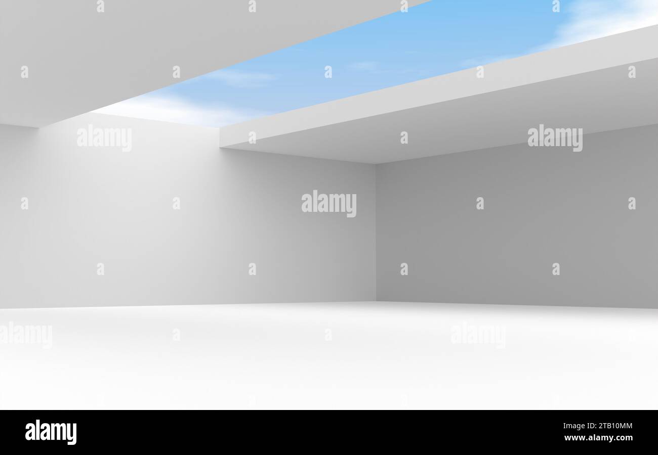 Abstract futuristic architecture design with open ceiling, white walls ...