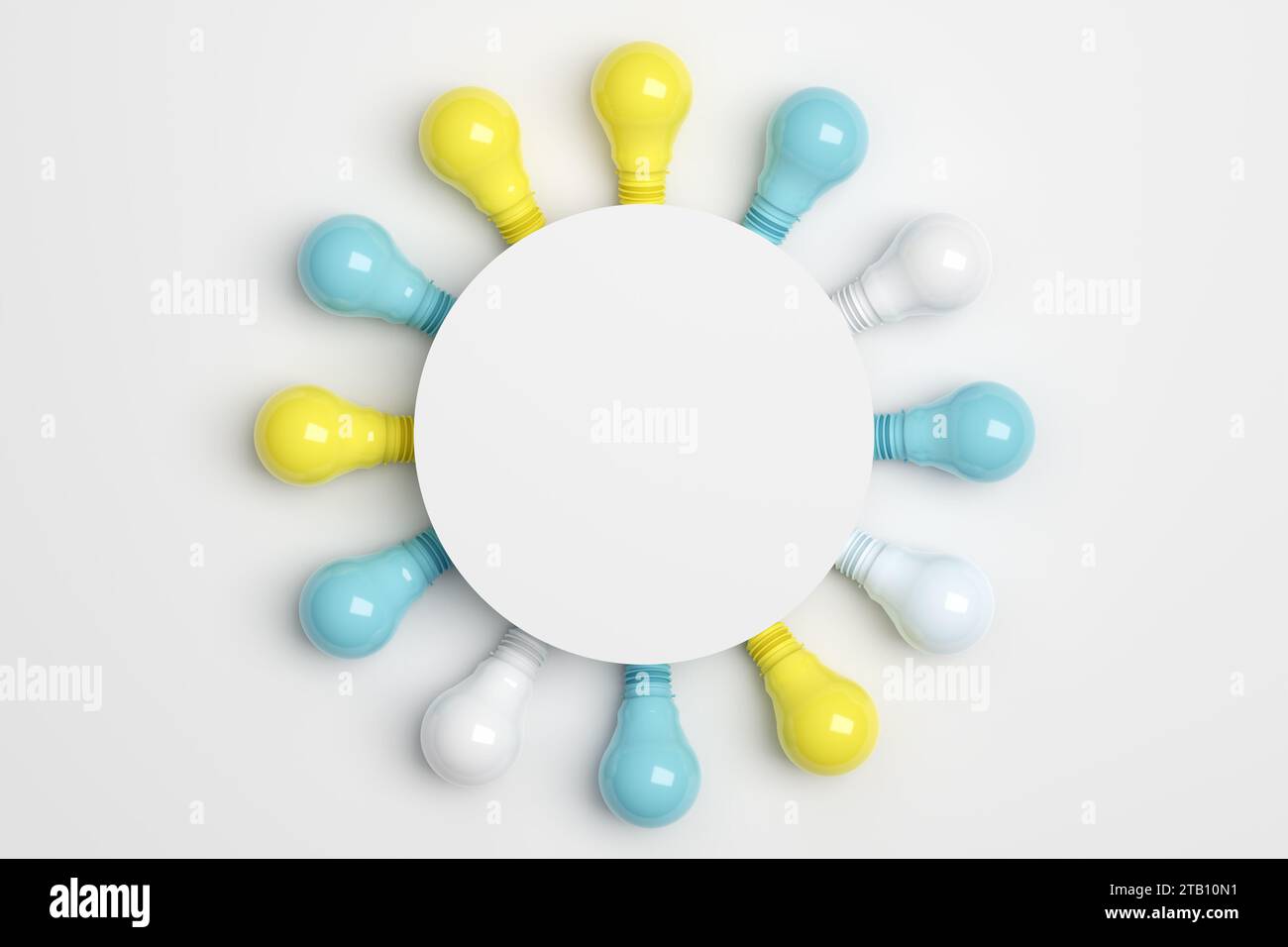 Creative layout with colorful light bulbs on white background with a ...