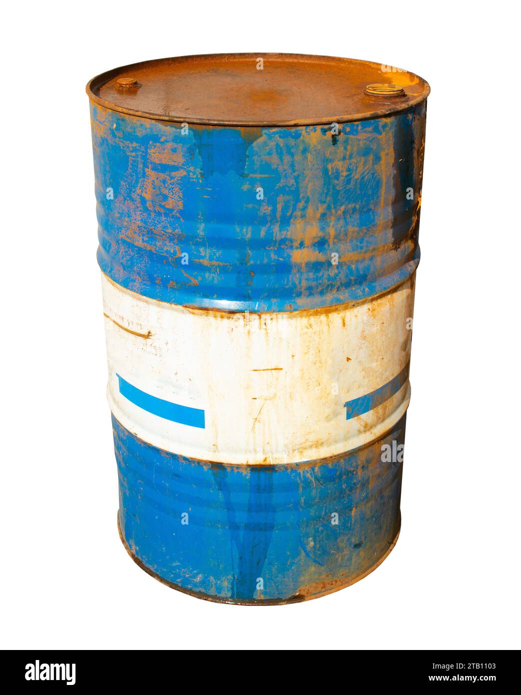 old metal barrel on a white isolated background Stock Photo - Alamy