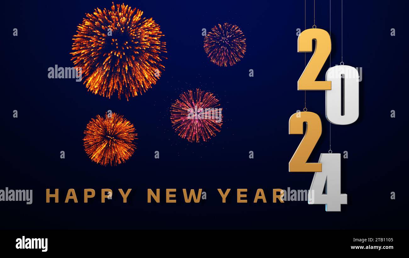 Happy New Year 2024 numbers hanging on strings with fireworks Stock ... Happy New Year 2024 numbers hanging on strings with fireworks Stock ...
