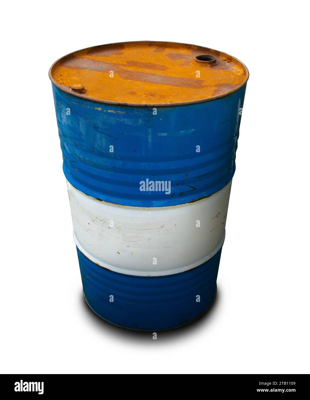 old metal barrel on a white isolated background Stock Photo - Alamy