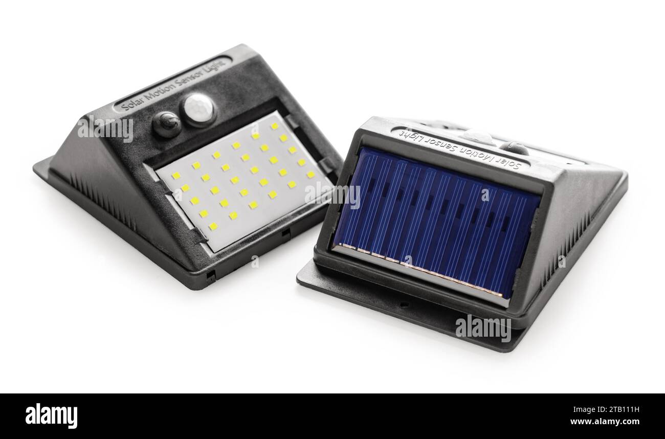 solar powered lamp on white isolated background Stock Photo - Alamy