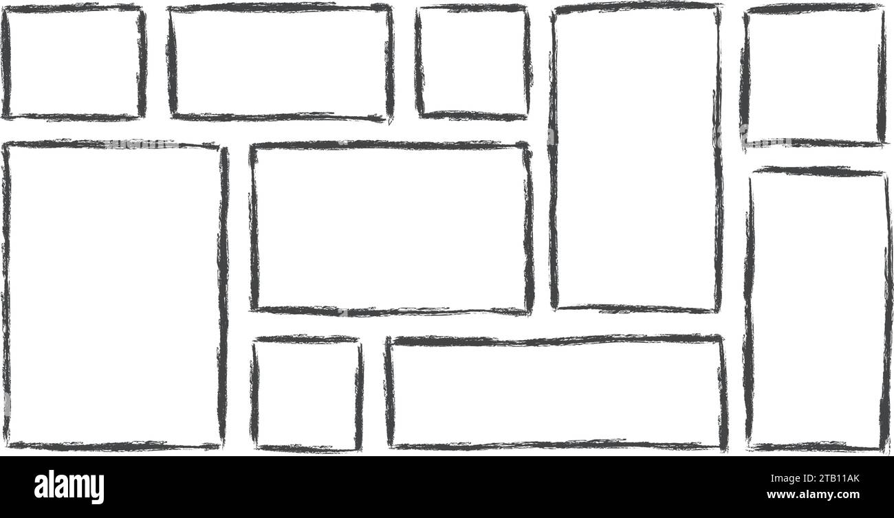 Chalk rectangle frames set. Hand drawn pencil square borders. Ink empty ...