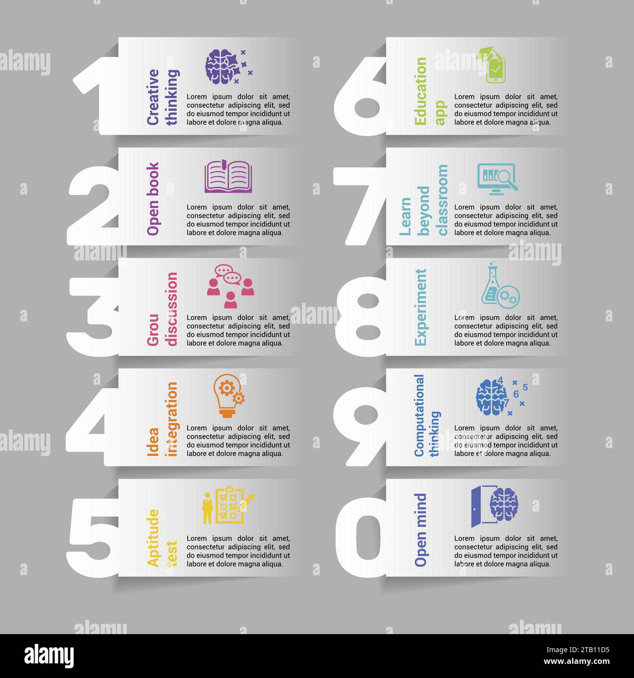 Infographics with Creative Learning theme icons, 10 steps. Such as ...