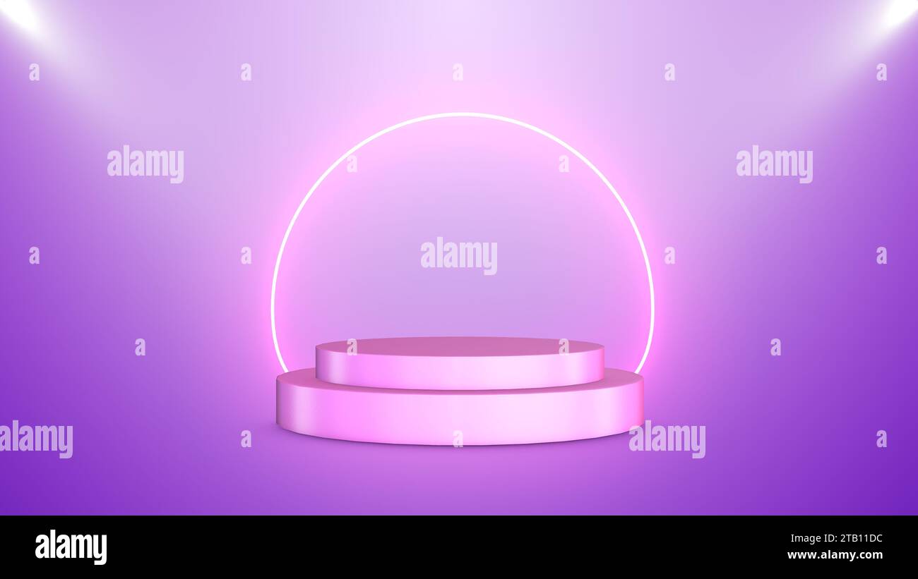Stylish Round Stage with neon light Stock Photo - Alamy