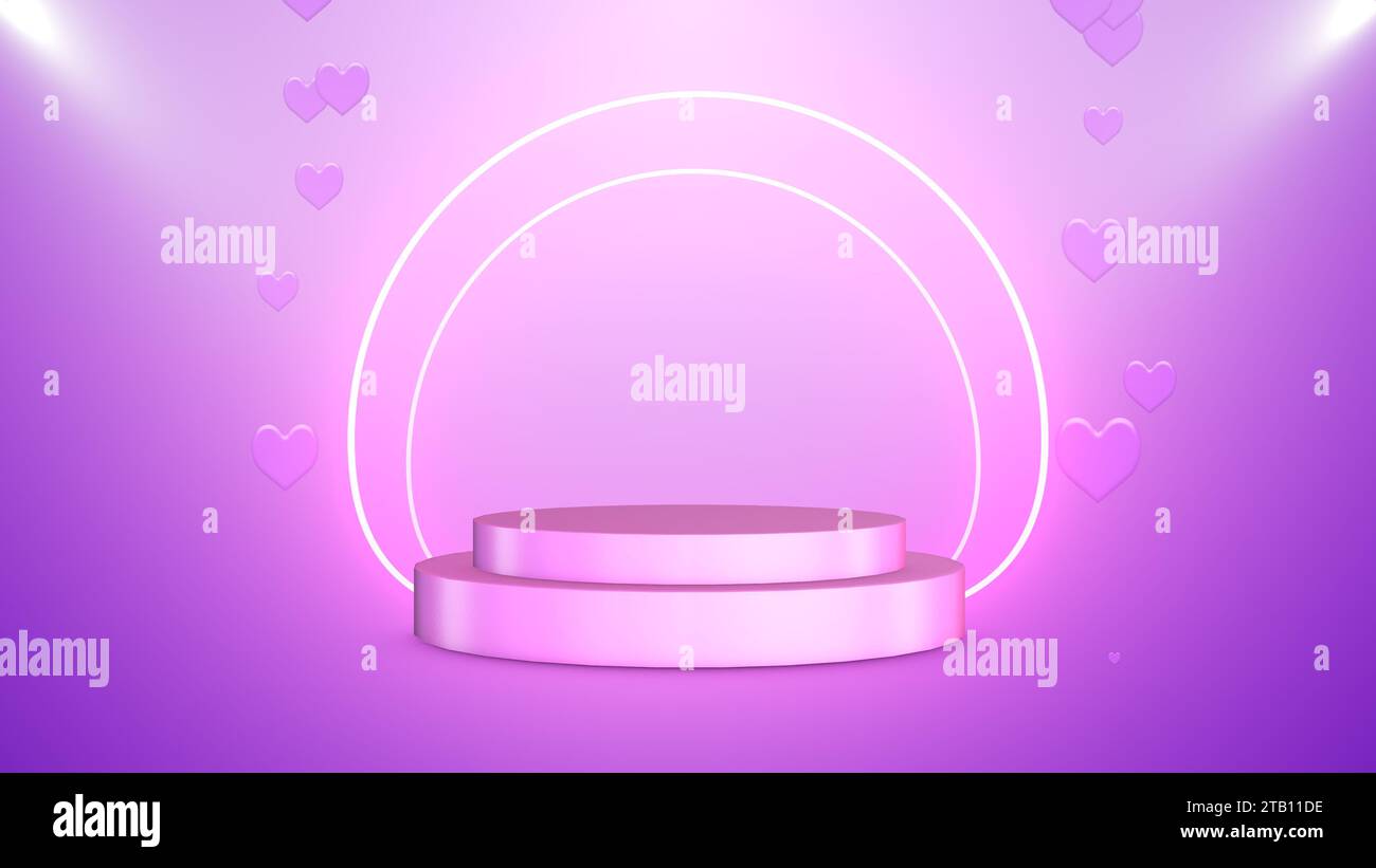 Stylish Round Stage with Purple Hearts Particles Stock Photo - Alamy