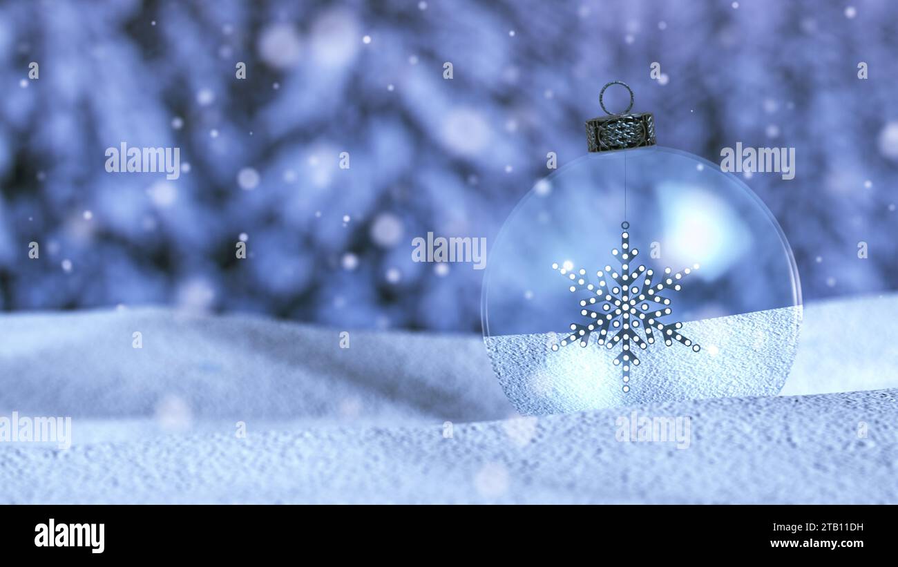 Snowflake inside Transparent Glass Ball in snow Stock Photo - Alamy