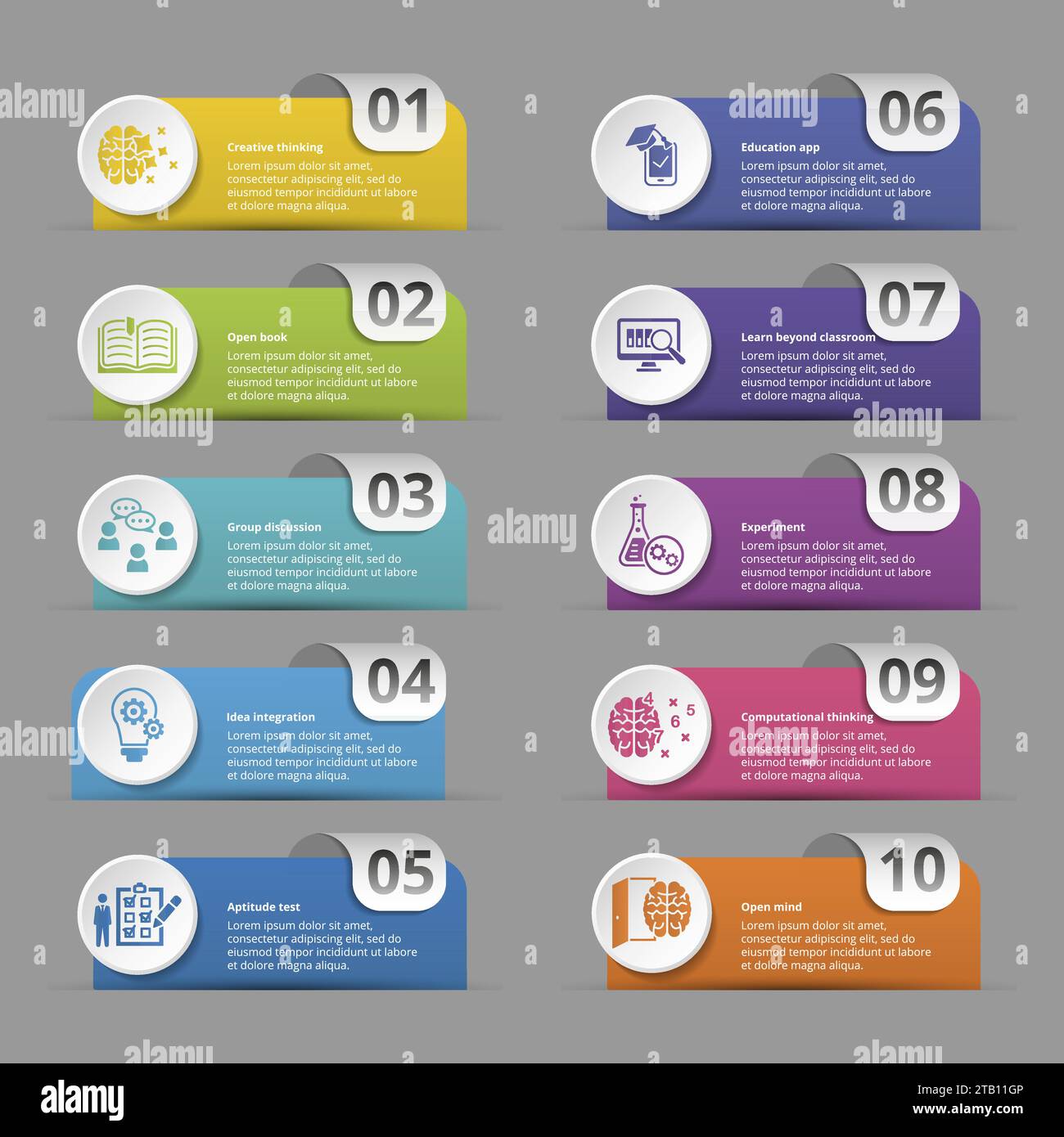 Infographics with Creative Learning theme icons, 10 steps. Such as ...