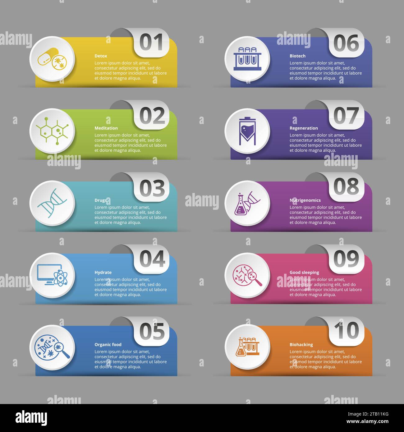 Infographics with Bioengineering theme icons, 10 steps. Such as ...