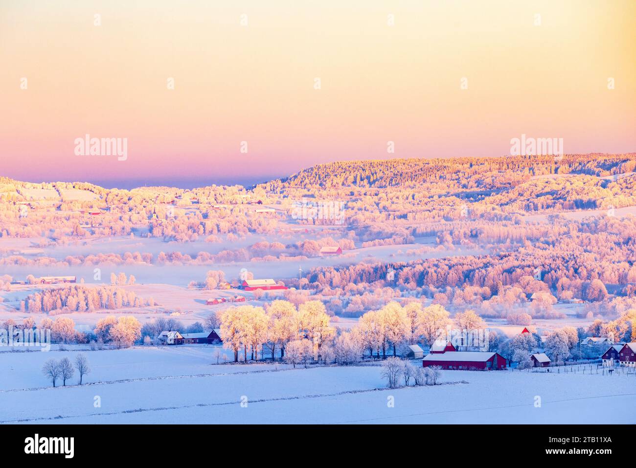Winter landscape view in the countryside at sunset Stock Photo - Alamy