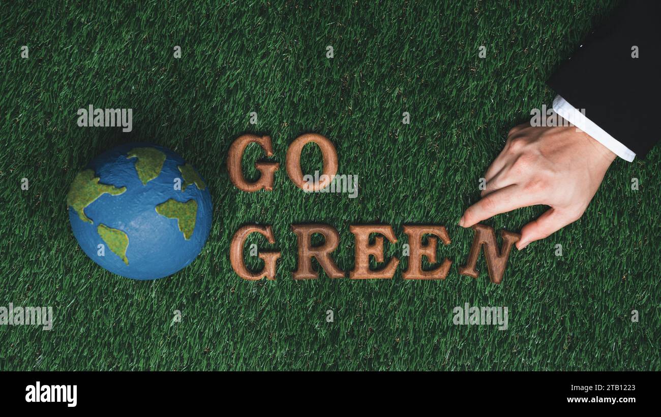 Message Go Green letter with planet Earth icon or symbol arranged by ...