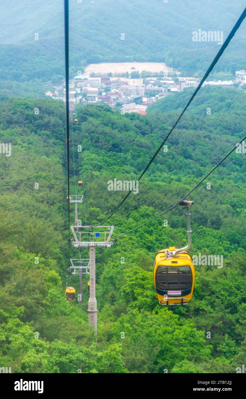 Yellow cable car on mountain, Korea Stock Photo - Alamy