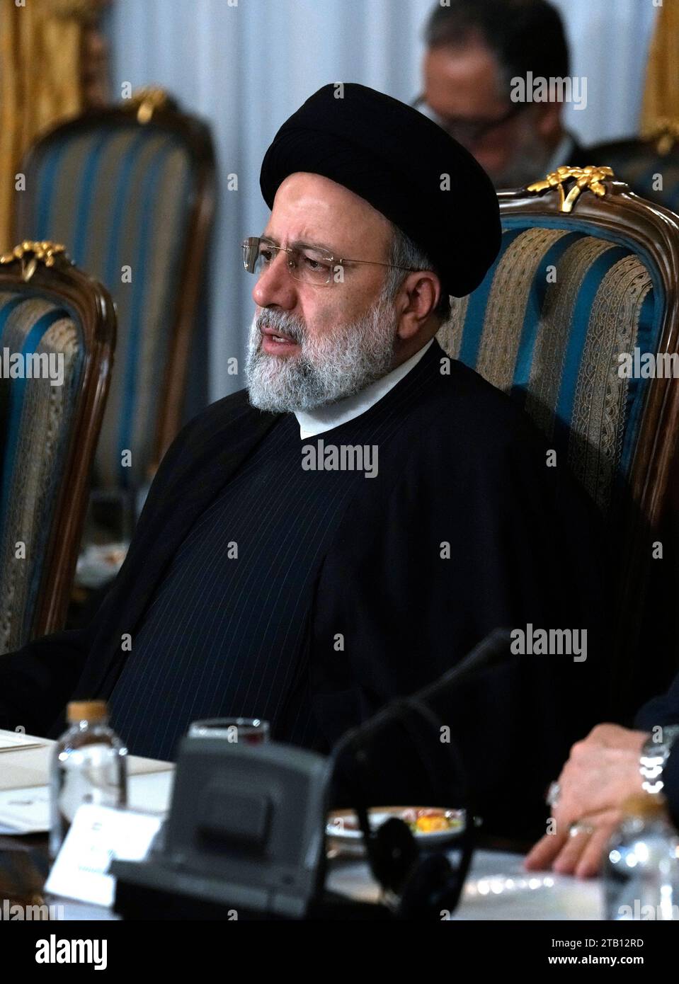 Iranian President Ebrahim Raisi speaks during a meeting with his Cuban ...