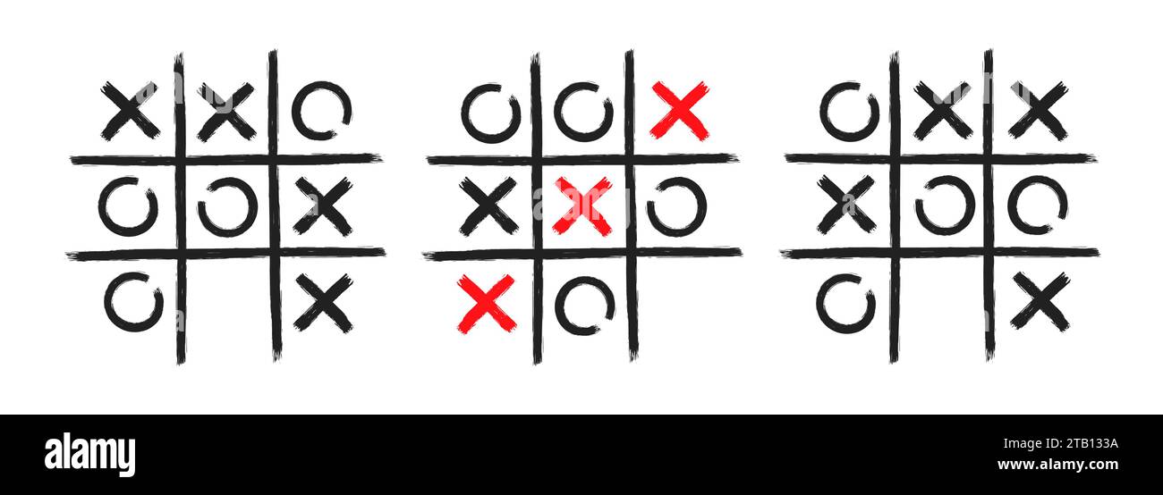 Tic tac toe xo game hand drawn grid doodle template vector illustration ...