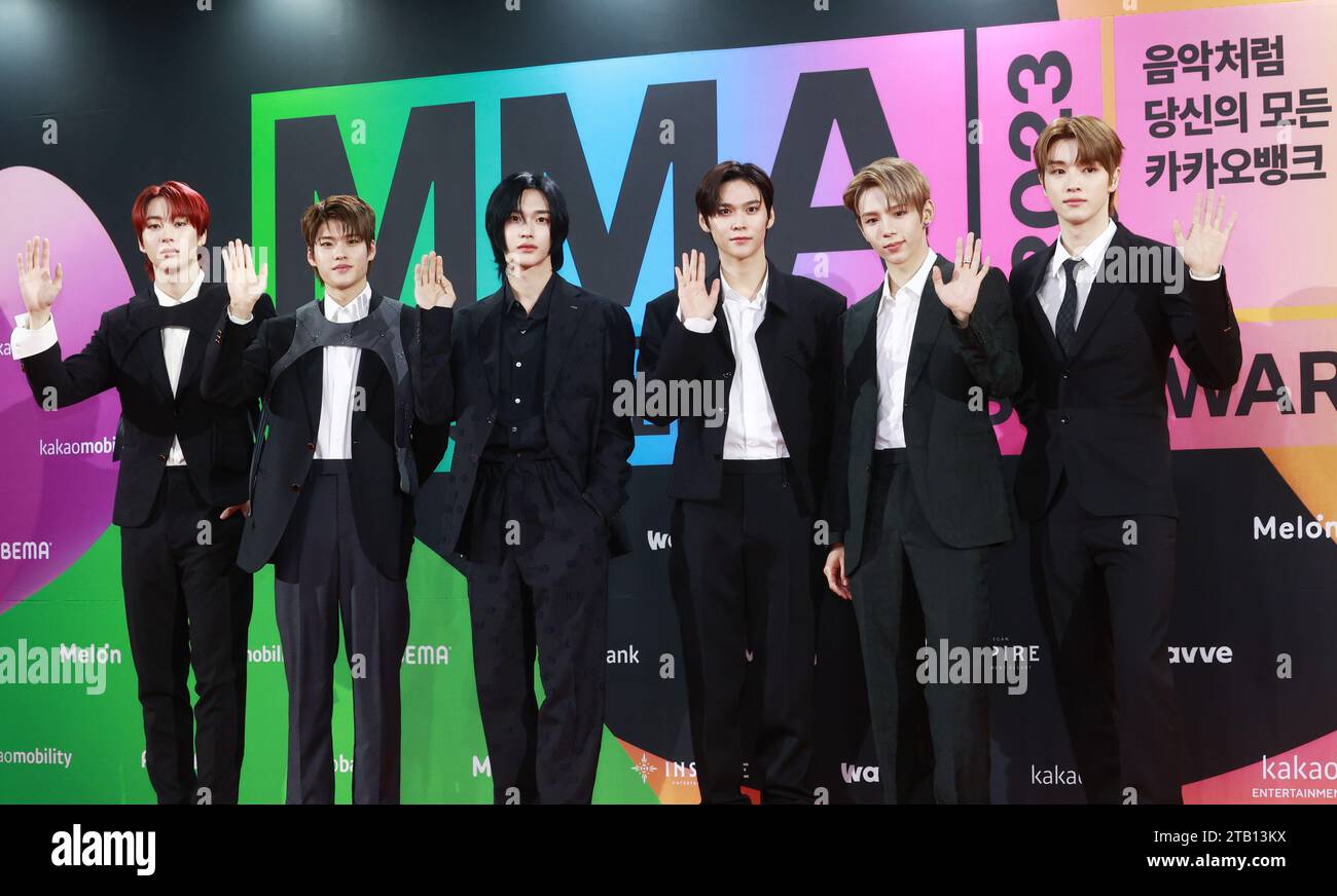 04th Dec, 2023. S. Korean boy group Riize South Korean boy group Riize poses for a photo during ...