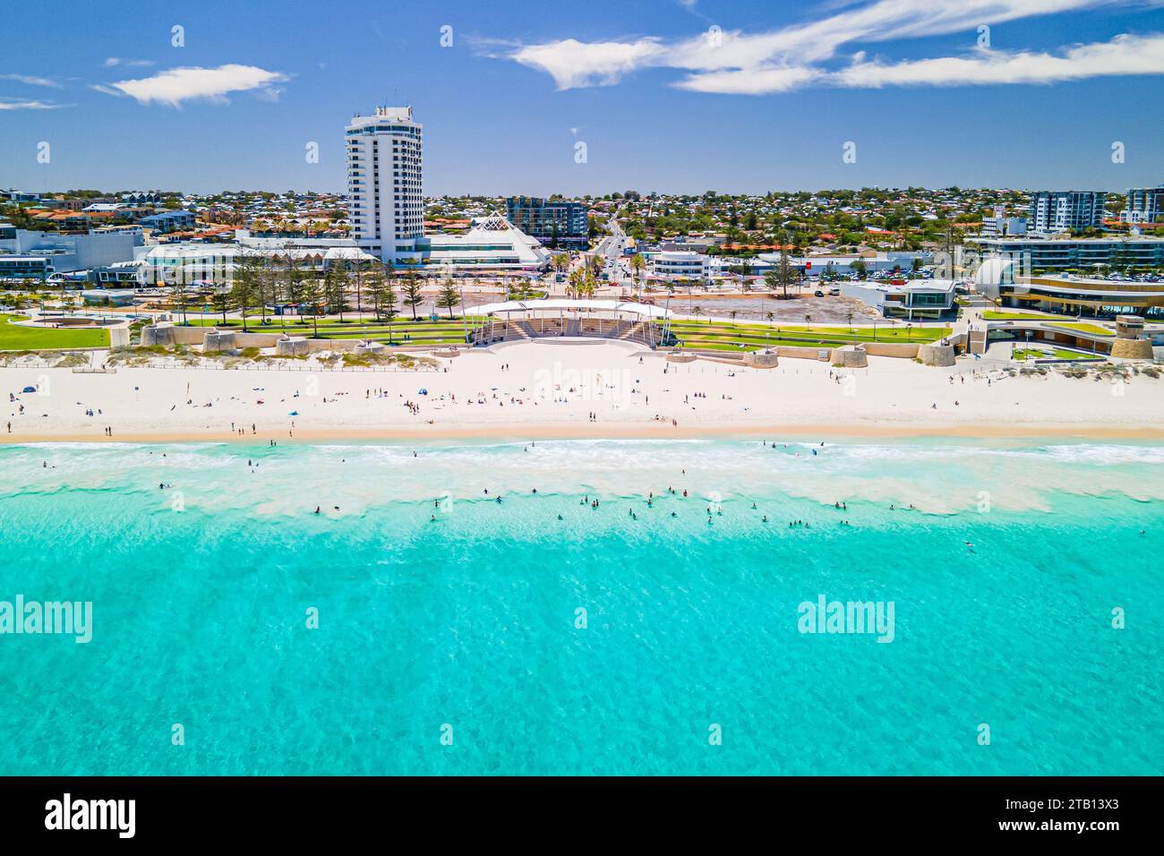 An aerial view of Scarborough Beach, Perth, Western Australia with the ...