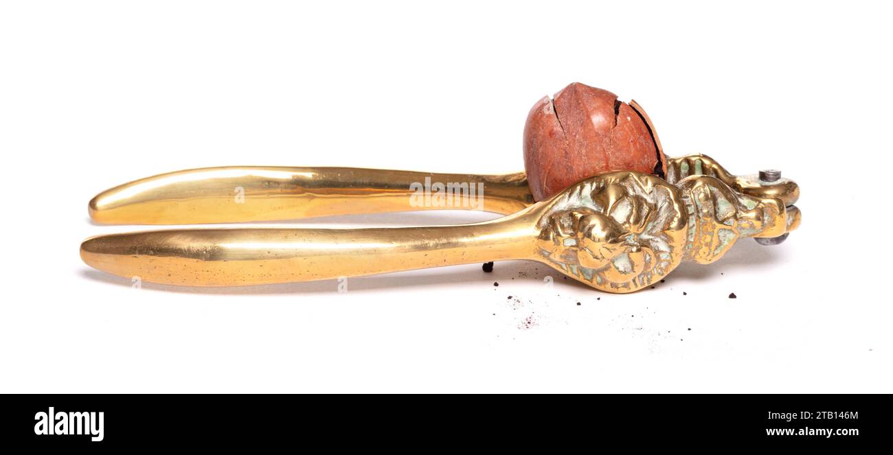 Large nut with vintage nutcracker, isolated on white Stock Photo - Alamy