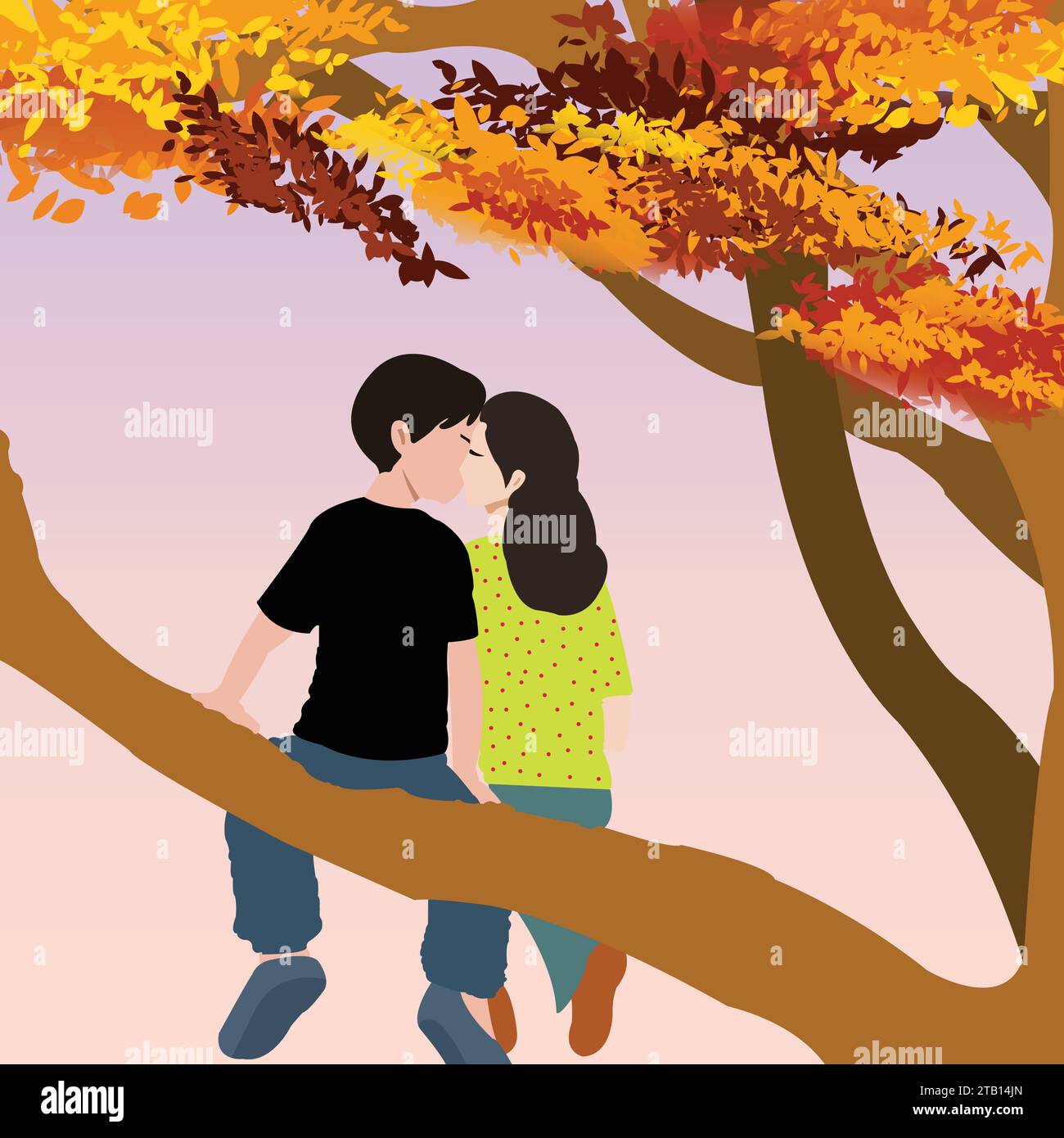 Boy sitting tree branch Stock Vector Images - Alamy