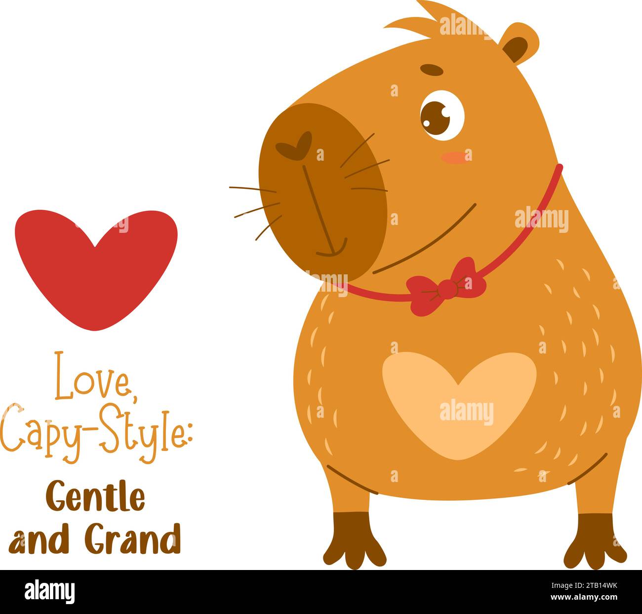 Cool card with cute capybara animal boy in love. Vector illustration ...