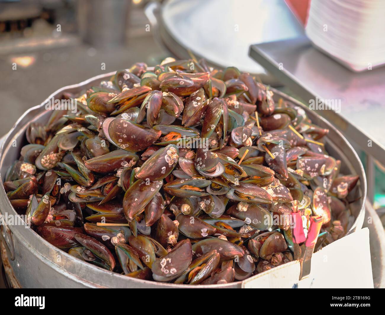 Closeup of a delicious steamed mussel casserole . THAI SEAFOOD Stock ...