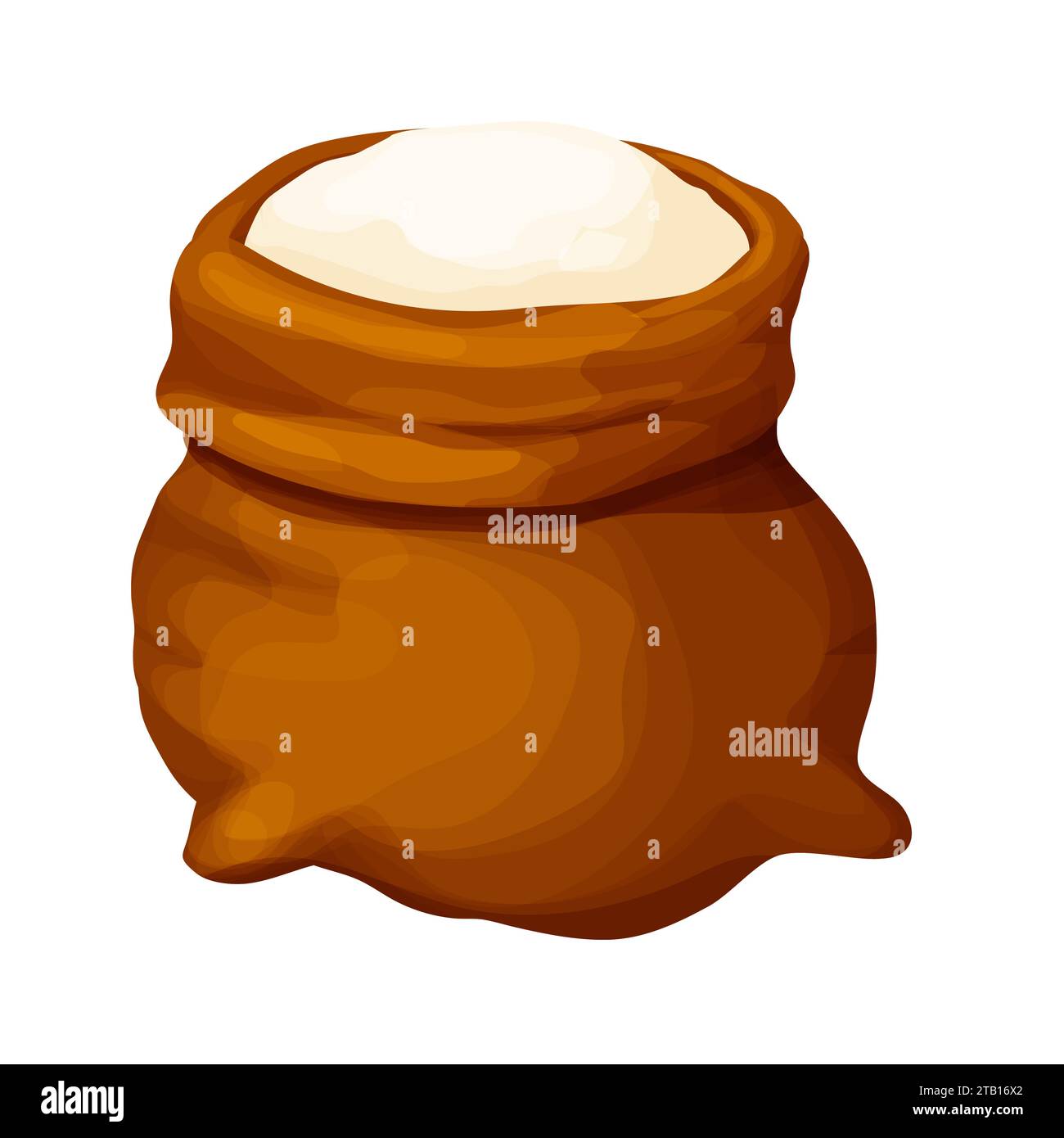 Sack with flour, wheat powder, open bag in cartoon style farm harvest ...