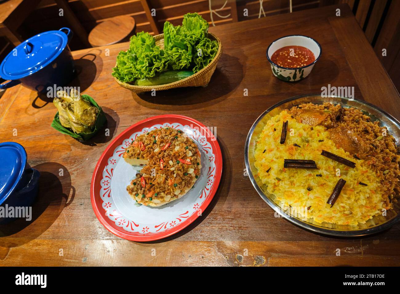 A display of fake, plastic food, depicting typical local, traditional ...