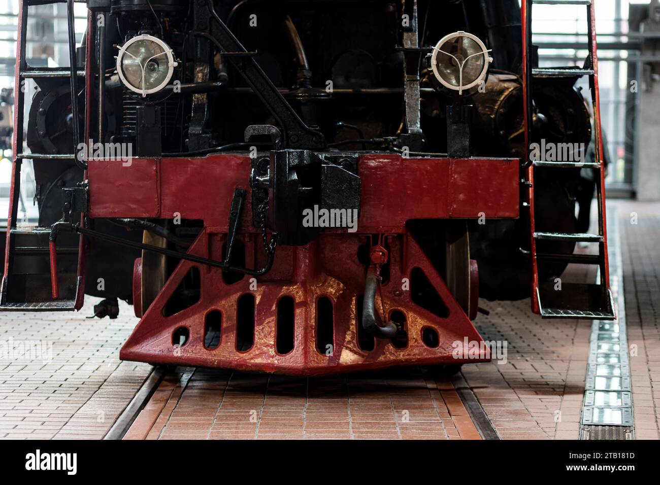 Historic steam locomotive. Old vintage train front view Stock Photo - Alamy