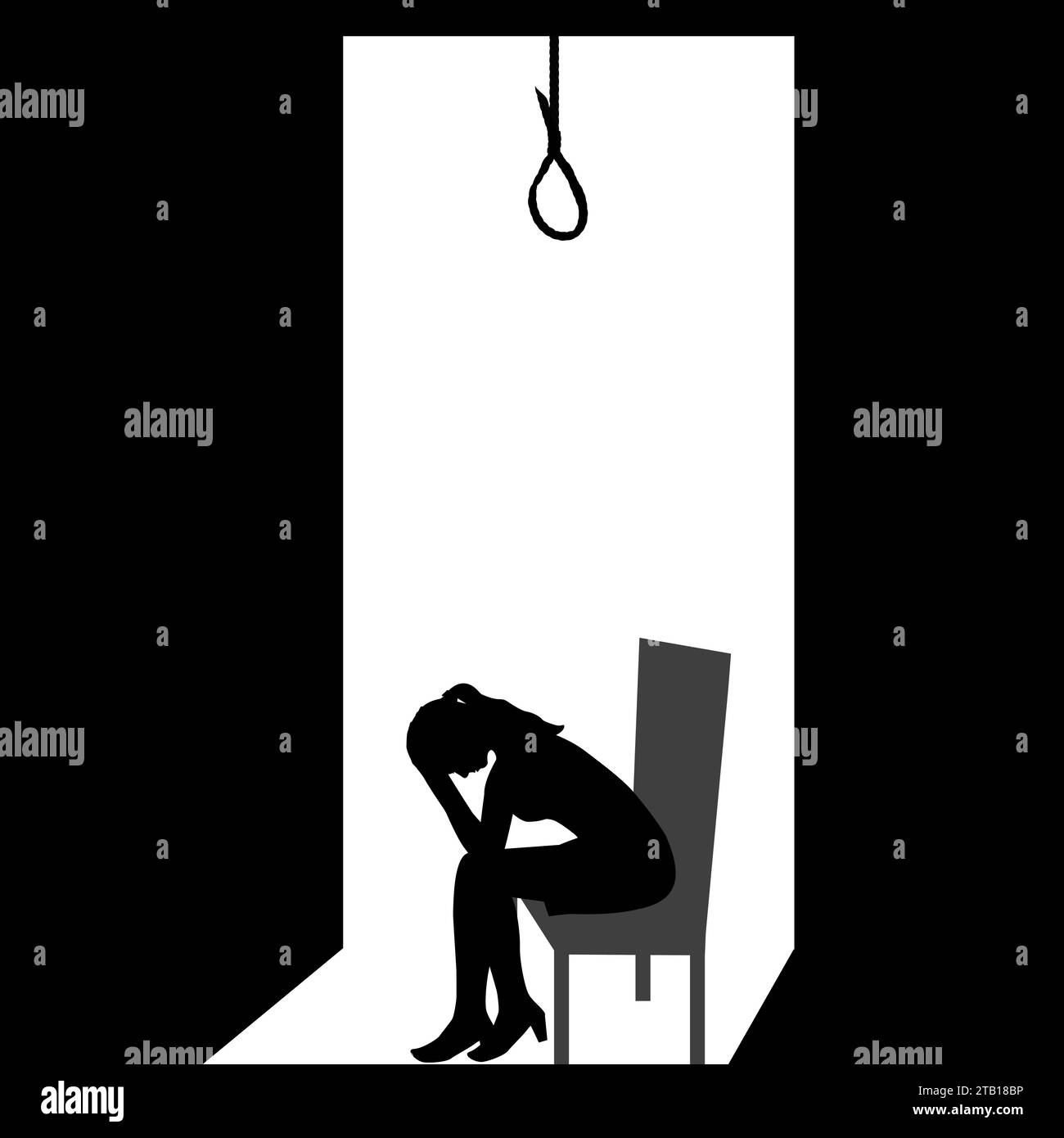 Silhouette of a sad woman wants to commit suicide by hanging in the ...