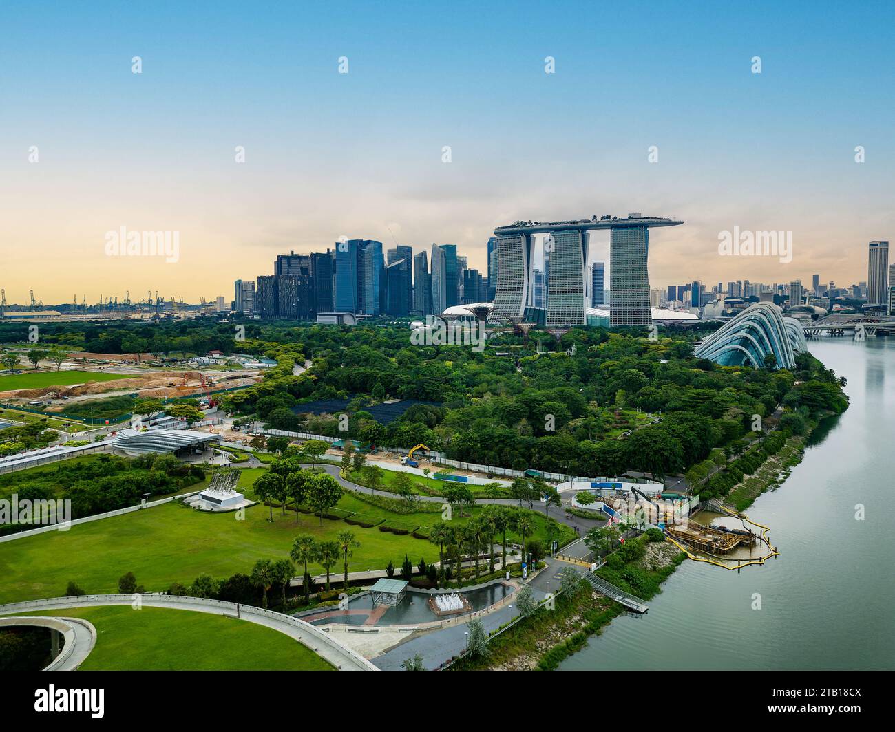 Aerial view of the Marina Bay area of Singapore at dusk Stock Photo - Alamy