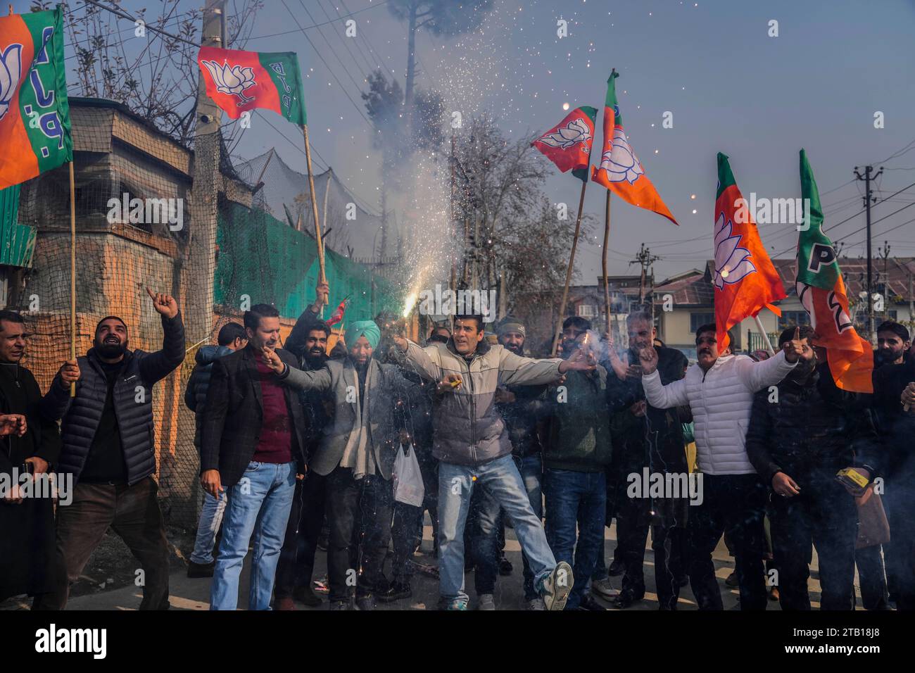 Supporters of India's ruling Bharatiya Janata Party, or BJP, light ...