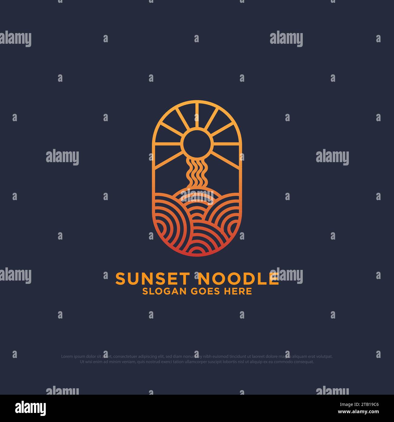 sunset noodle logo design vector, outline food and beverages vector ...