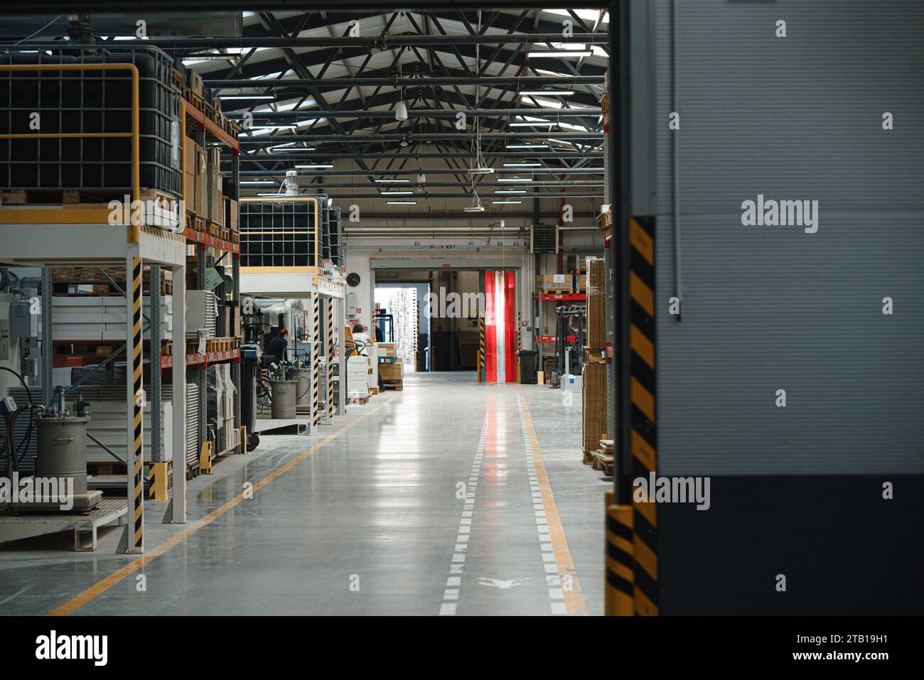 Interior of a modern warehouse storage of retail shop, large factory ...