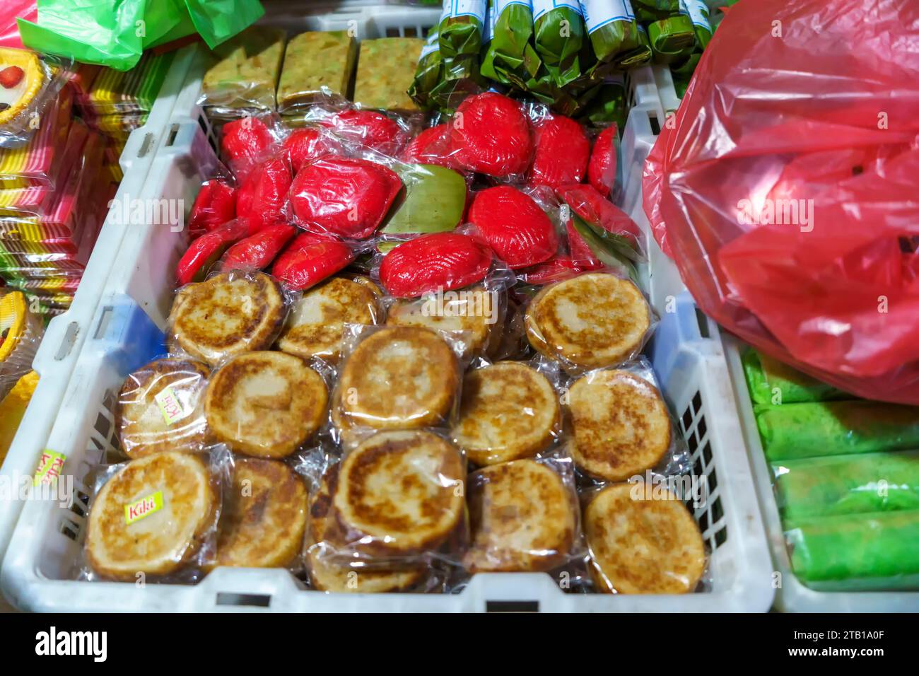 Many varieties of traditional snacks sold in the Marketplace in dawn ...