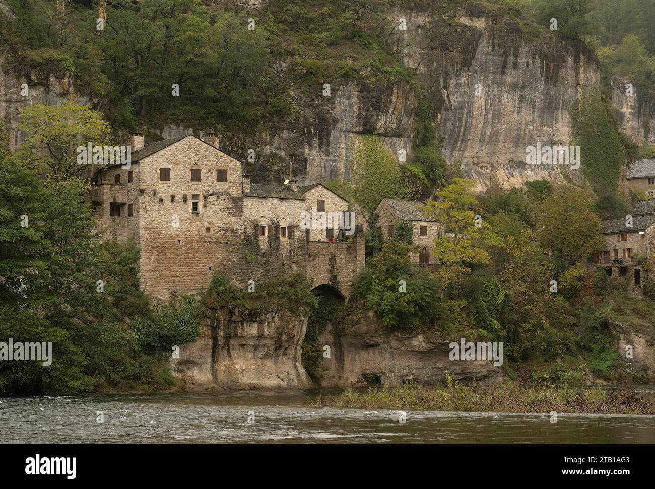 The medieval hamlet of Castelbouc, in the Gorges du Tarn, below the ...