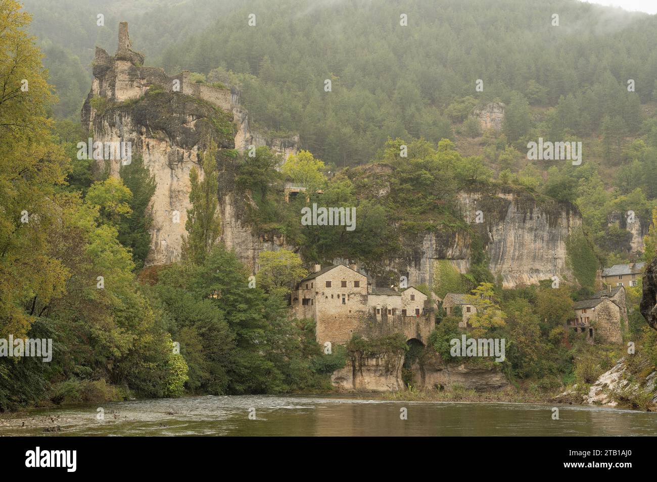 The medieval hamlet of Castelbouc, in the Gorges du Tarn, below the ...