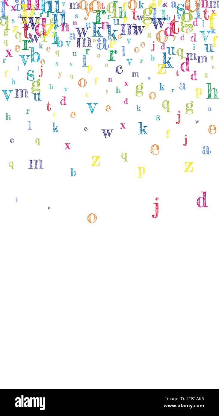 Falling letters of English language. Colorful childish flying ...