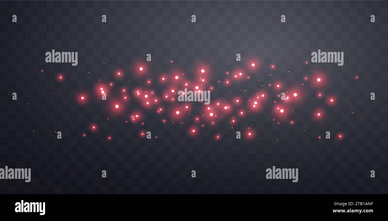 Red magic sparks and dust stars. Red glow flare light effect. Christmas ...