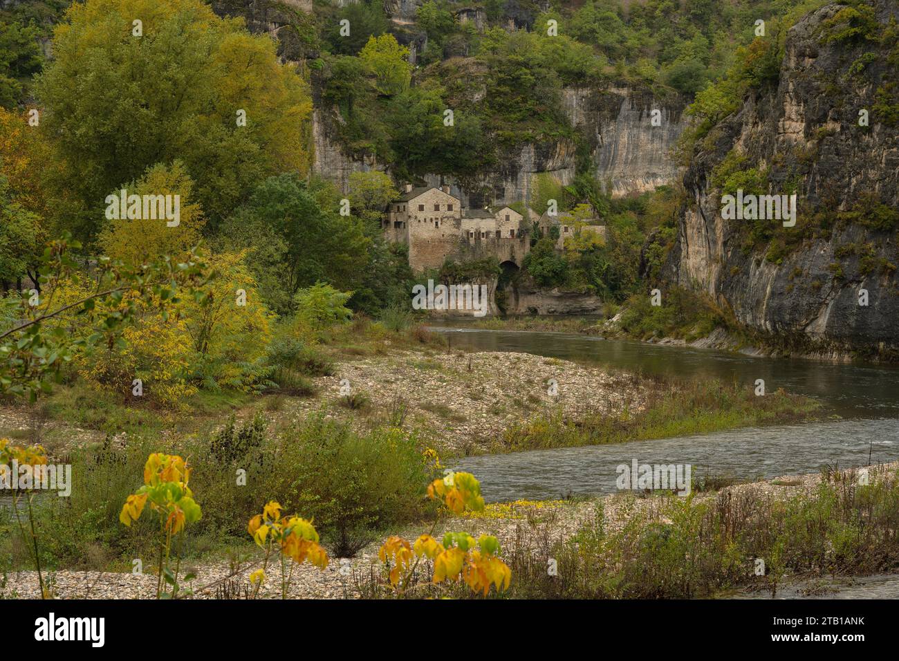 The medieval hamlet of Castelbouc, in the Gorges du Tarn, below the ...