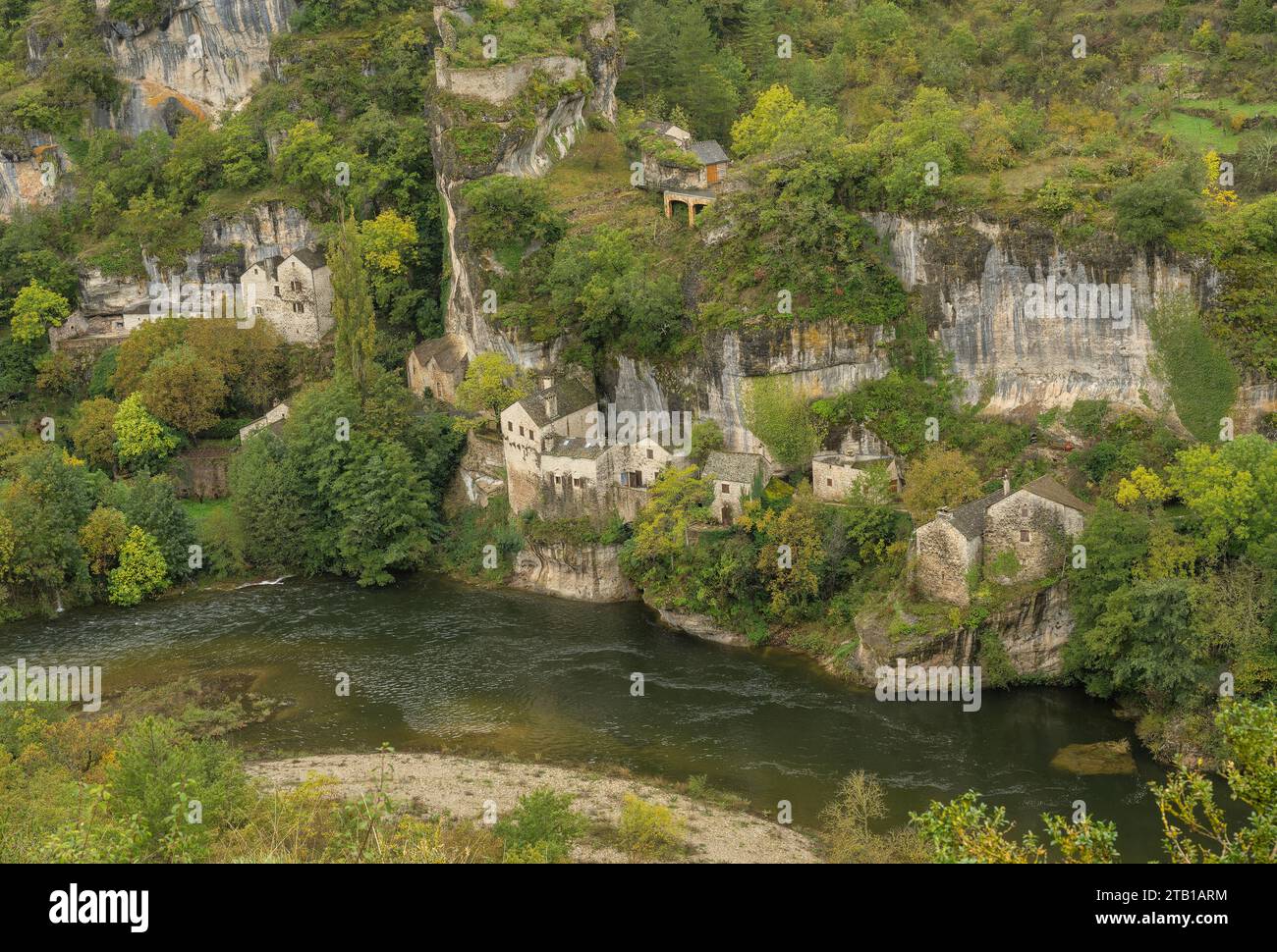 The medieval hamlet of Castelbouc, in the Gorges du Tarn, below the ...