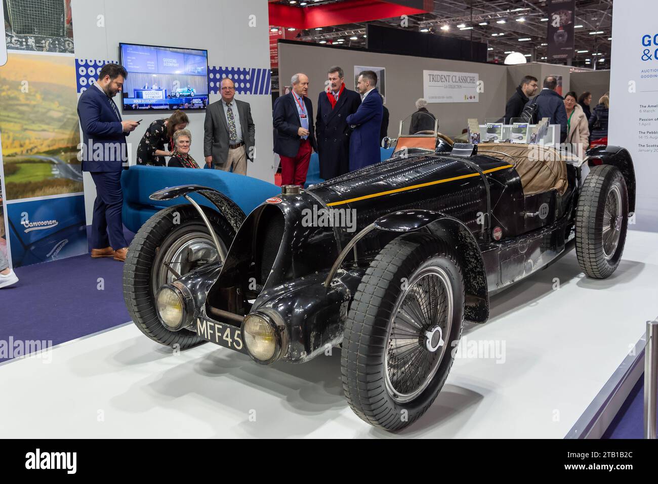 Paris, France - Rétromobile 2020. Focus on a black 1934 Bugatti Type 59 ...