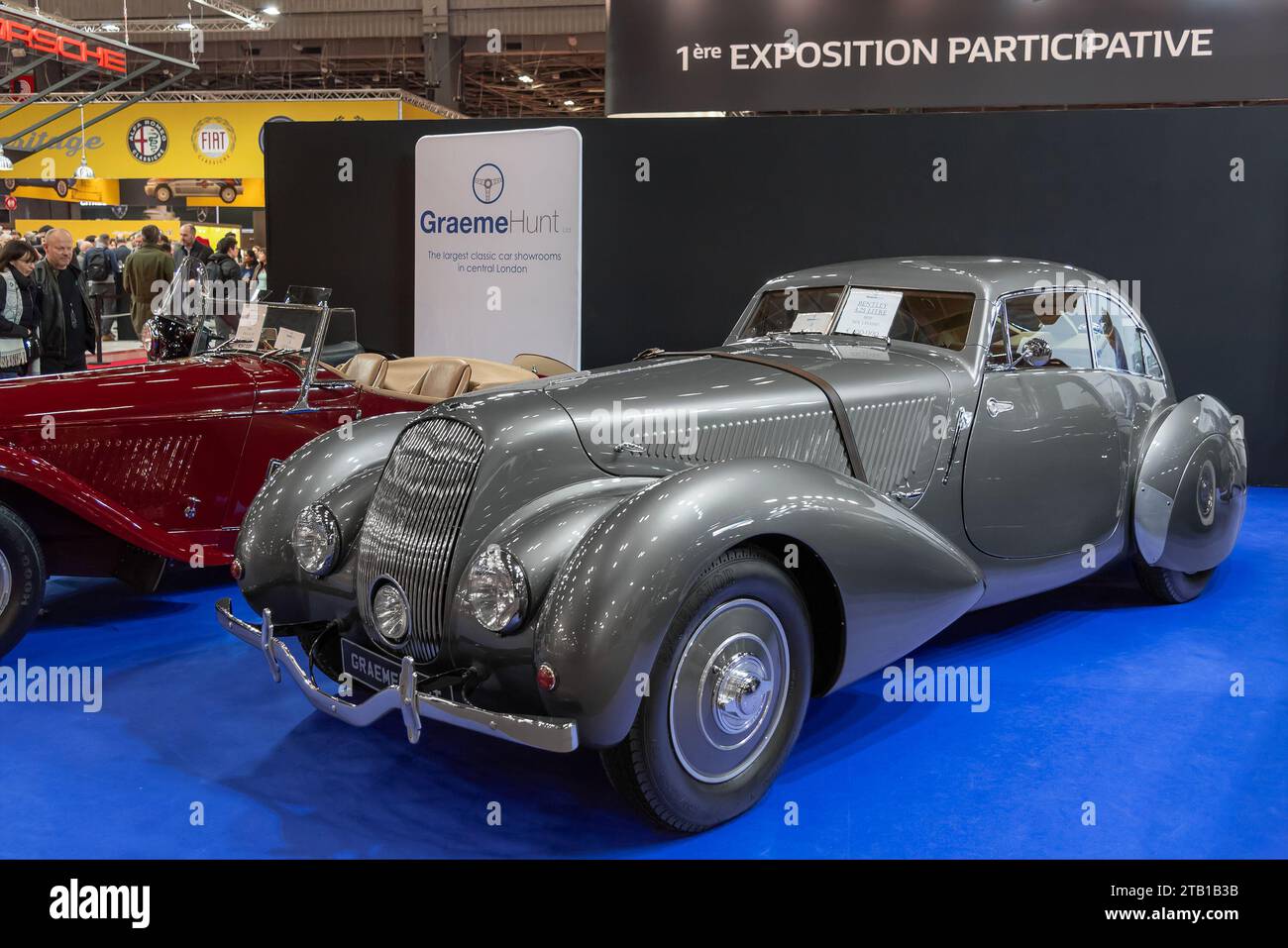Paris, France - Rétromobile 2020. Focus on a tudor grey 1939 Bentley 4.25 litre MX chassis ...