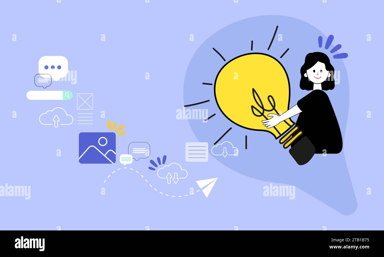 Vector illustration of project manager with new ideas, brainstorming ...