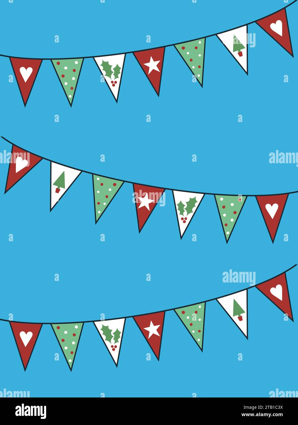 Fun cartoon Christmas bunting. The triangle pennants contain polka dots ...
