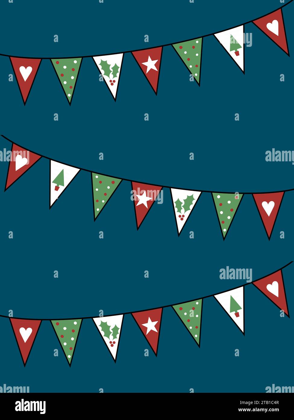 Fun cartoon Christmas bunting. The triangle pennants contain polka dots ...